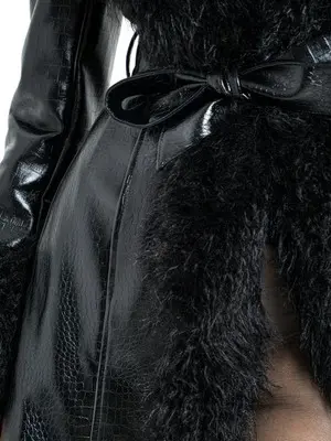 MISS CIRCLE NEW YORK Zella Longline Vegan Croc Leather Coat With Fur Trim