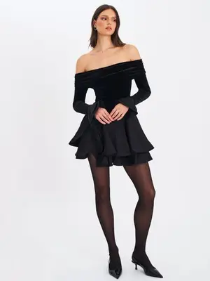 MISS CIRCLE NEW YORK Magnolia Off-shoulder Layered Mini Dress
