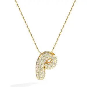 MINT & LILY Pave Initial Bubble Necklace - 18k Gold/letter P