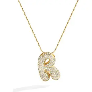 MINT & LILY Pave Initial Bubble Necklace - 18k Gold/letter R
