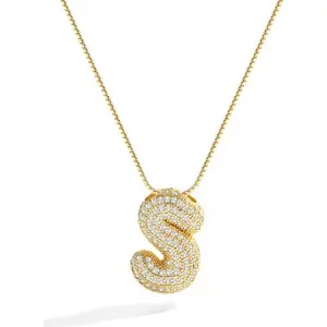MINT & LILY Pave Initial Bubble Necklace - 18k Gold/letter S