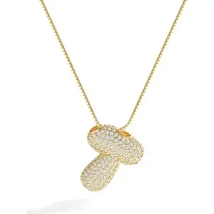 MINT & LILY Pave Initial Bubble Necklace - 18k Gold/letter T