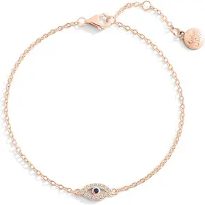 MINT & LILY Dainty Evil Eye Charm Bracelet - 18k Rose Gold Plated