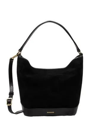 Sandro Soft Suede Shopping Bag - Black