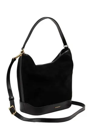 Sandro Soft Suede Shopping Bag - Black