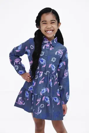 Disney Long Sleeve Chambray Shirt Dress - Lilo & Stitch Blue