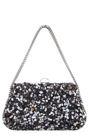 Nina Embellished Clutch With Chain Strap - Black Multi