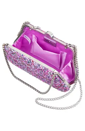 Nina Embellished Clutch With Chain Strap - Lavender Multi