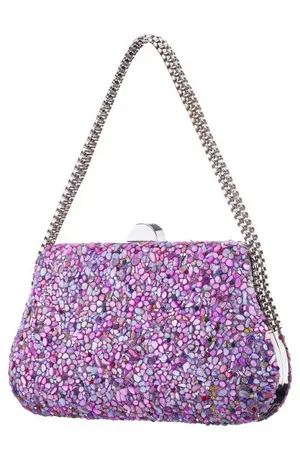 Nina Embellished Clutch With Chain Strap - Lavender Multi