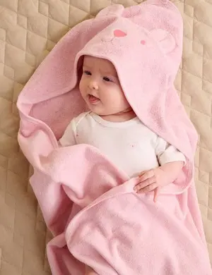 PUREBABY Bear Hooded Towel - Pale Pink Melange