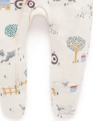 PUREBABY Cotton Zip Footie And Bib Set - Hearding Sheep Print