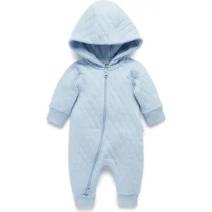 PUREBABY Quilted Hooded Coverall Onsie - Pale Blue Melange