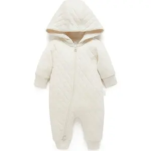PUREBABY Quilted Hooded Coverall Onsie - Pale Wheat Melange