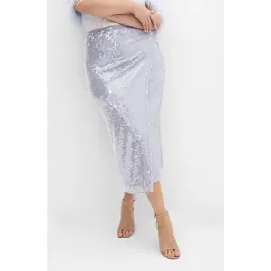 City Chic Sequin Pencil Midi Skirt - Sky Blue