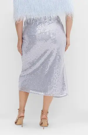 City Chic Sequin Pencil Midi Skirt - Sky Blue