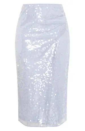 City Chic Sequin Pencil Midi Skirt - Sky Blue