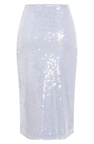 City Chic Sequin Pencil Midi Skirt - Sky Blue