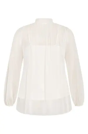 City Chic Seline Tie Neck Chiffon Shirt - Cream