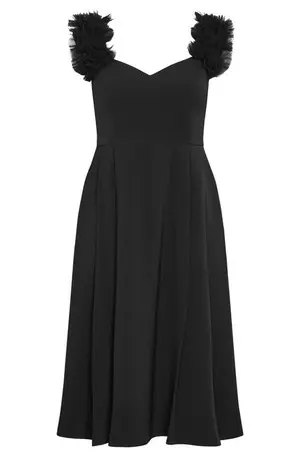 City Chic Roselyn Tulle Detail Midi Dress - Black