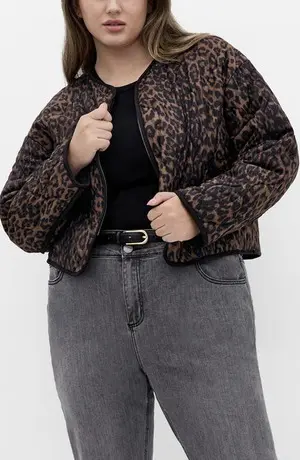 City Chic Leopard Print Quilted Crop Jacket