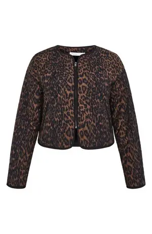 City Chic Leopard Print Quilted Crop Jacket