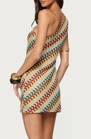 EDIKTED Zigzag Stripe One-shoulder Minidress