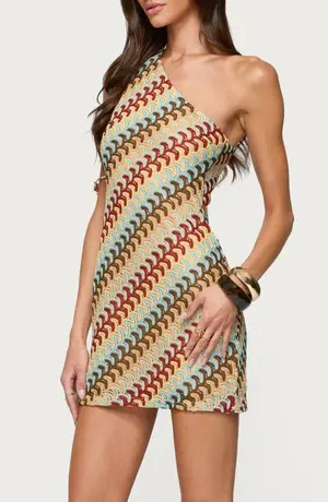EDIKTED Zigzag Stripe One-shoulder Minidress