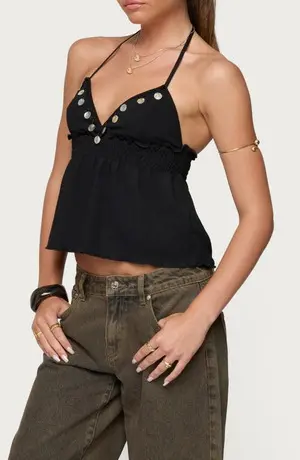 EDIKTED Sequin Halter Crop Top
