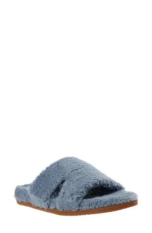 REVITALIGN Callie High Pile Fleece Slide Slipper - Bluestone