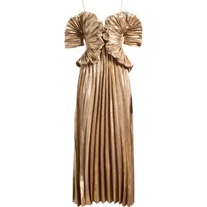 Acler Hillsome Pleated Off-the-shoulder Gown - Gold