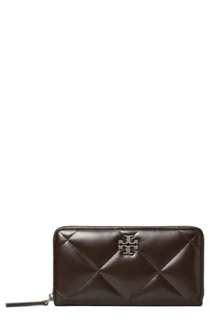 Tory Burch Kira Diamond Quilted Leather Zip Wallet - Cocoa