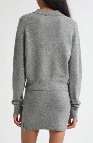 Alexander Wang Crystal Hotfix Wool Blend Polo Cardigan - Heather Grey