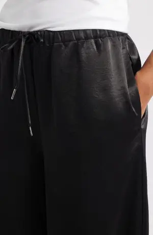 CITY BLUES Satin Drawstring Wide Leg Pants