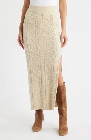 CITY BLUES Cable Knit Maxi Sweater Skirt - Sand