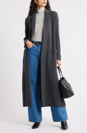 Nordstrom Wool And Cashmere Longline Cardigan - Grey Dark Charcoal Heather