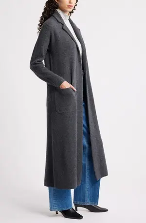 Nordstrom Wool And Cashmere Longline Cardigan - Grey Dark Charcoal Heather