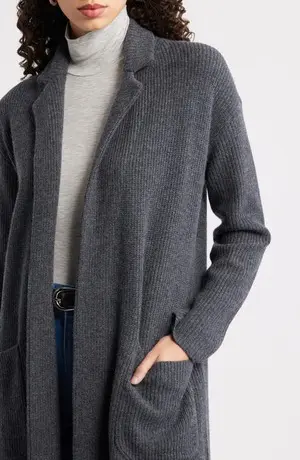 Nordstrom Wool And Cashmere Longline Cardigan - Grey Dark Charcoal Heather