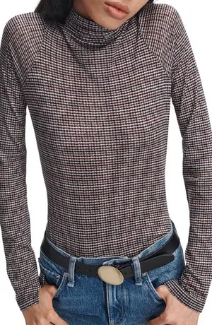Rag & Bone Paneled Plaid Turtleneck T-shirt - Redmt