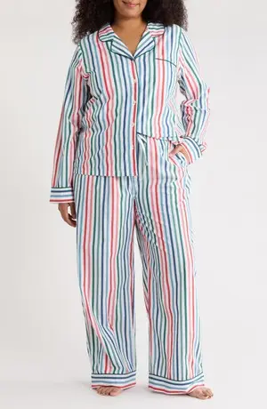 Nordstrom Classic Cotton Pajamas - Ivory- Red Multi Stripe