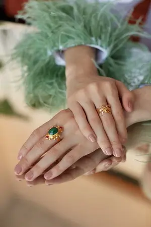 OTTOMAN HANDS Raina Emerald And Pink Crystal Ring