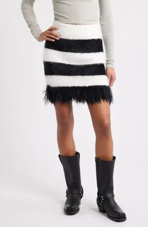 DRESSED IN LALA Faux Fur Stripe Miniskirt - Black/white