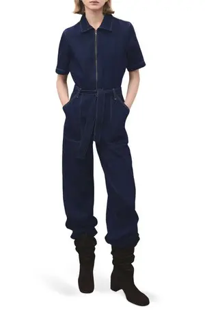 Mango Belted Denim Jumpsuit