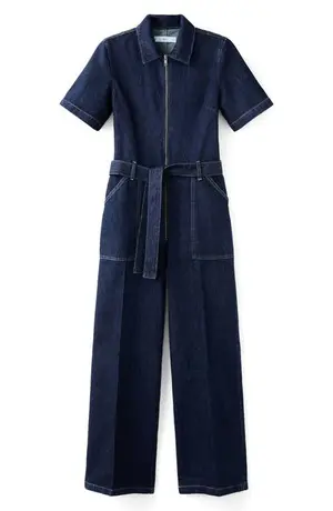 Mango Belted Denim Jumpsuit