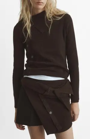 Mango Asymmetric Neck Sweater - Chocolate