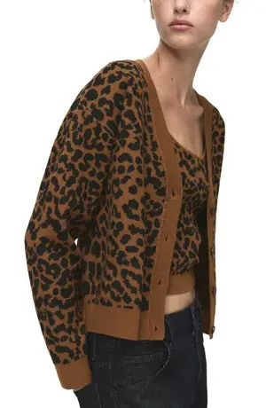 Mango Leopard Jacquard Cardigan
