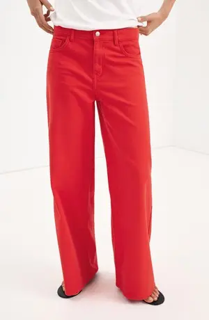Mango Low Rise Wide Leg Jeans - Red