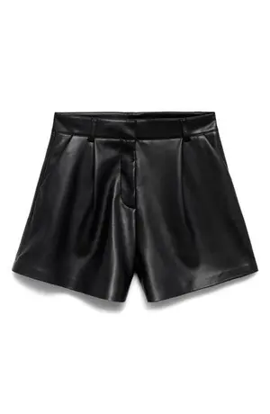 Mango Pleat Front Faux Leather Shorts