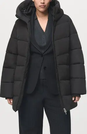 Mango Water Repellent Hooded Puffer Coat - Black