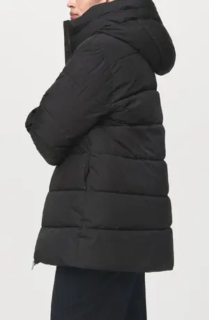 Mango Water Repellent Hooded Puffer Coat - Black