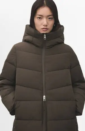 Mango Water Repellent Hooded Puffer Coat - Brown